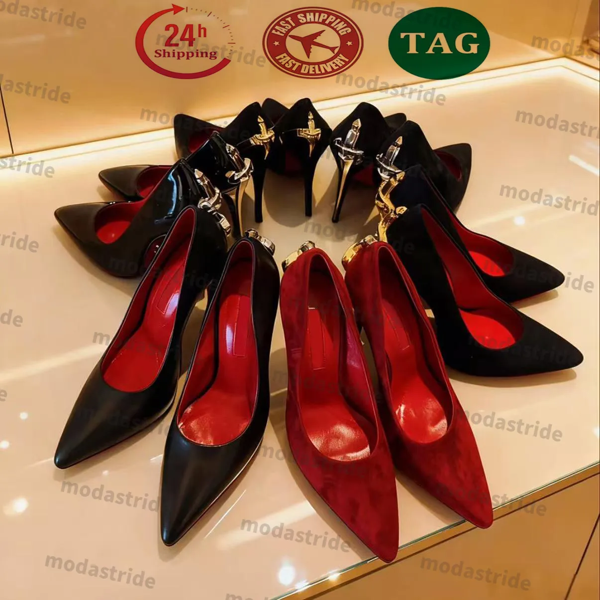 Wholesale Womens Dagger High Heel Leather Pumps Rhinestone Slingback ...