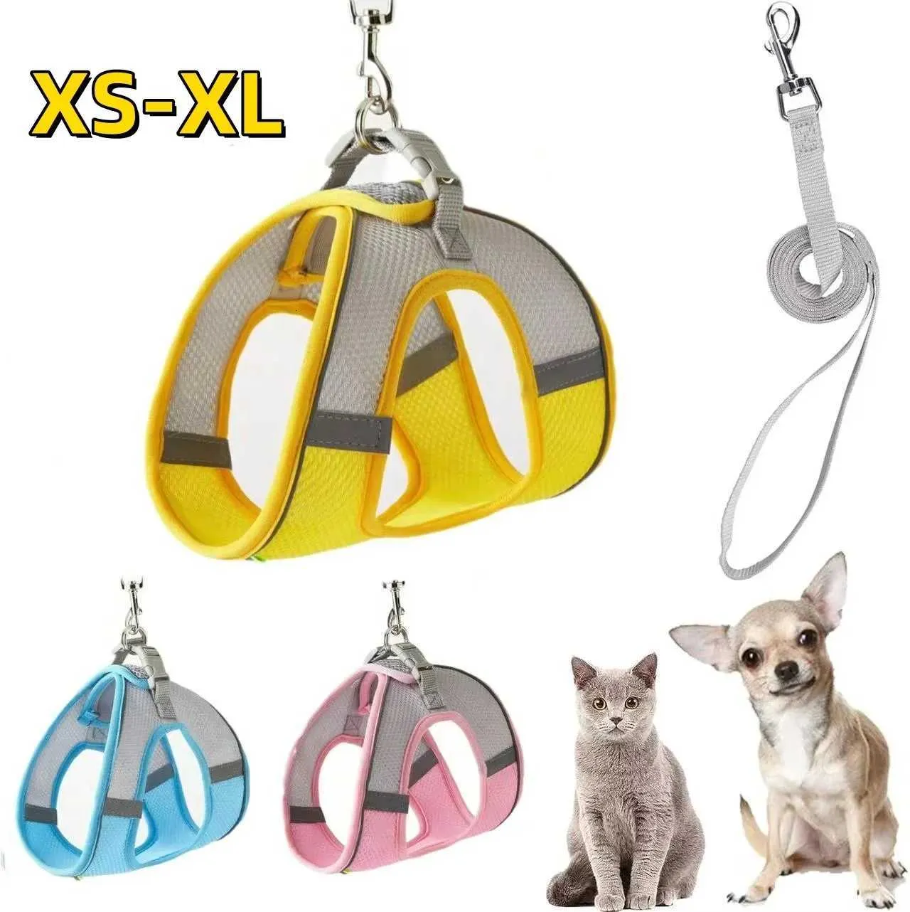 Adjustable Summer Cat Dog Harness Lead Leash Polyester Mesh Breathable ...