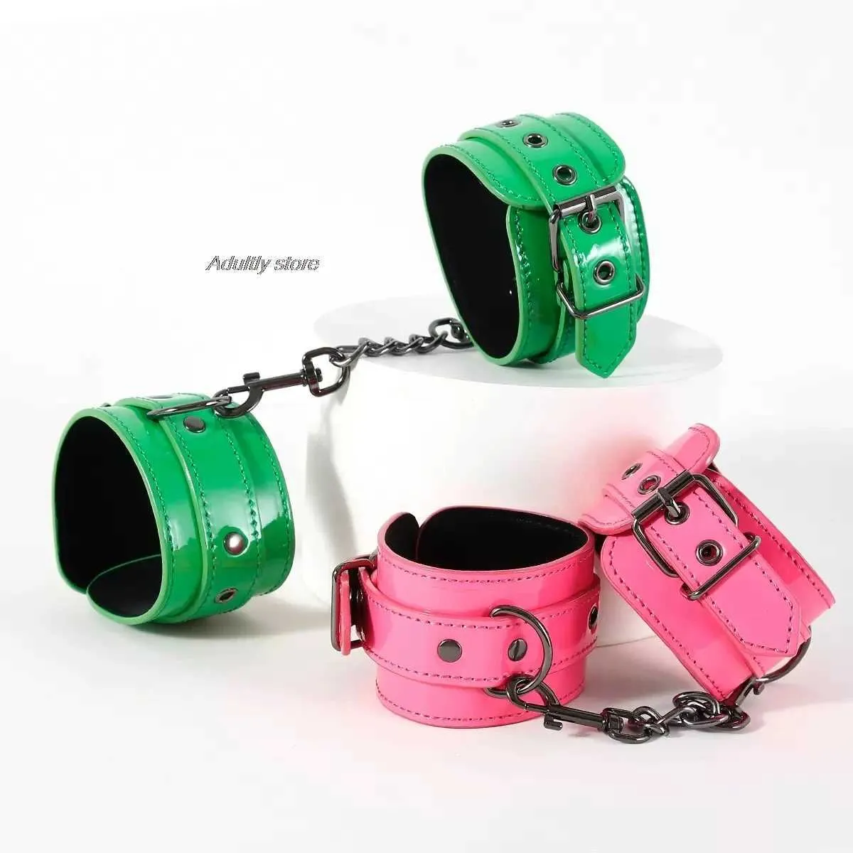 Leather BDSM Bondage Restraints Set with Adjustable Blue Collar and ...