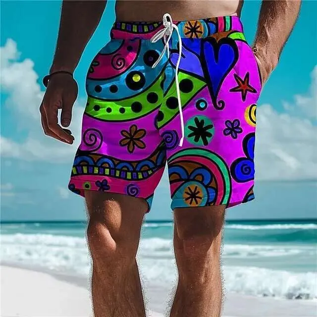 Men's Graffiti 3D Printed Hawaiian Style 80s Swim Trunks With Elastic ...