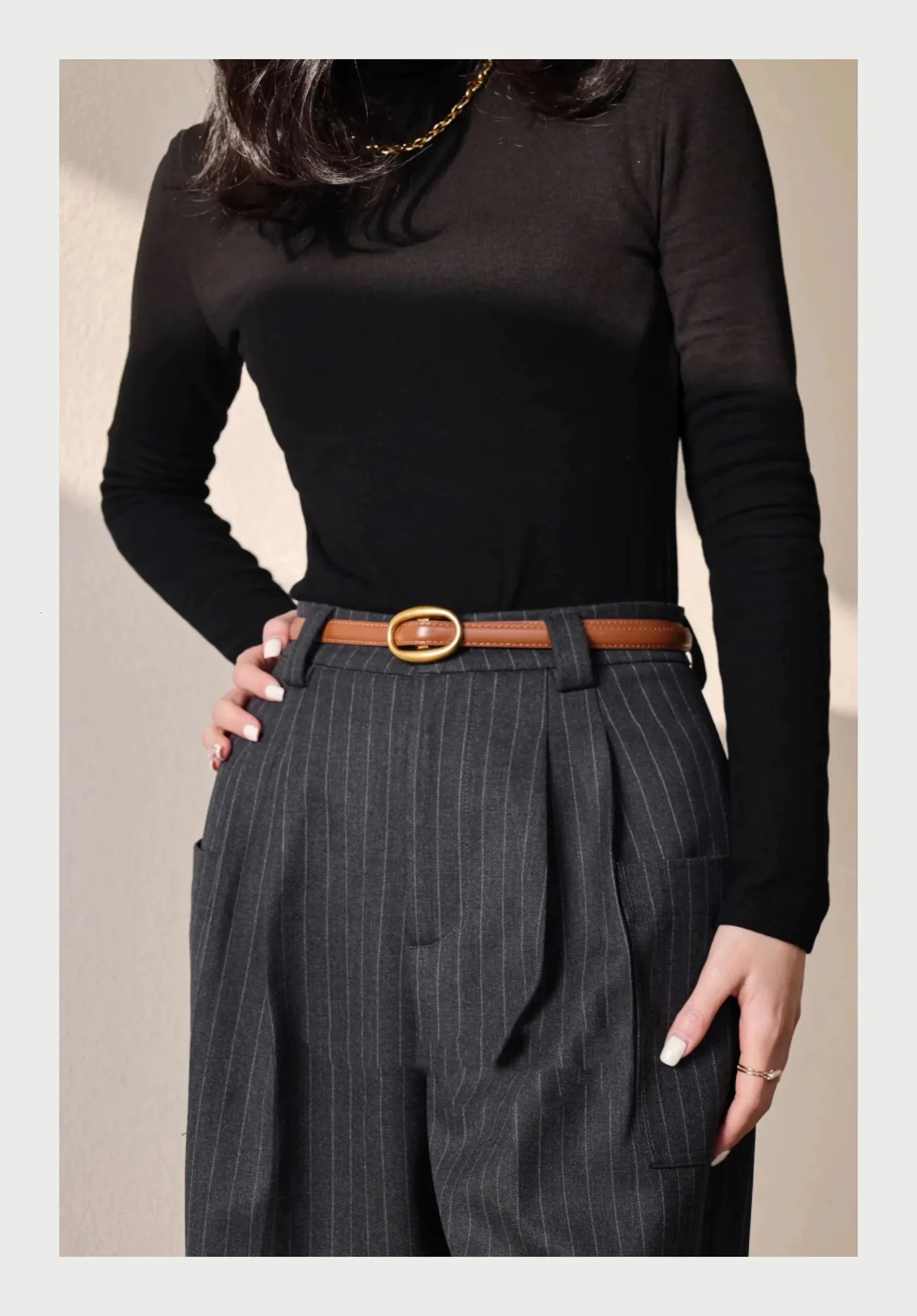 Fashion Womens Genuine Leather Belt with Retro Golden Metal Buckle ...