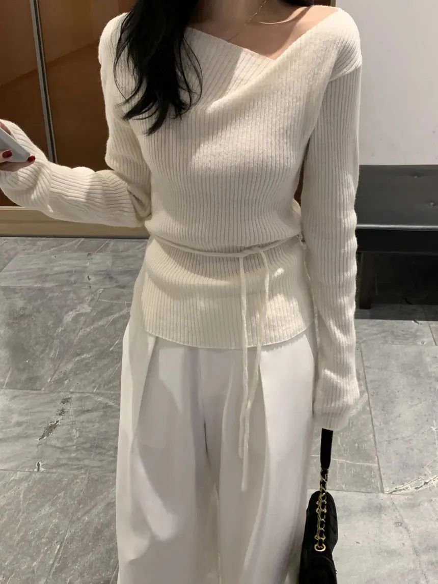 V Neck Knit Sweater Womens Slim Fit Cable Knit Batwing Sleeve Acetate ...