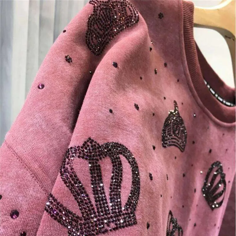 Diamond Crown Fleece Pullover Hoodie Women Long Cotton Blend Button ...