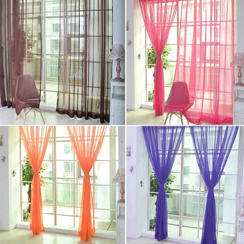 Cotton Gauze Curtains for Windows, Polyester Fabric, Solid Color ...