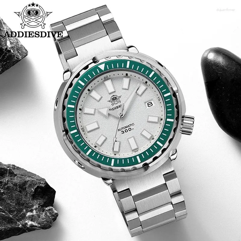 ADDIESDIVE Men's Automatic Diving Watch with Red Stainless Steel Band ...