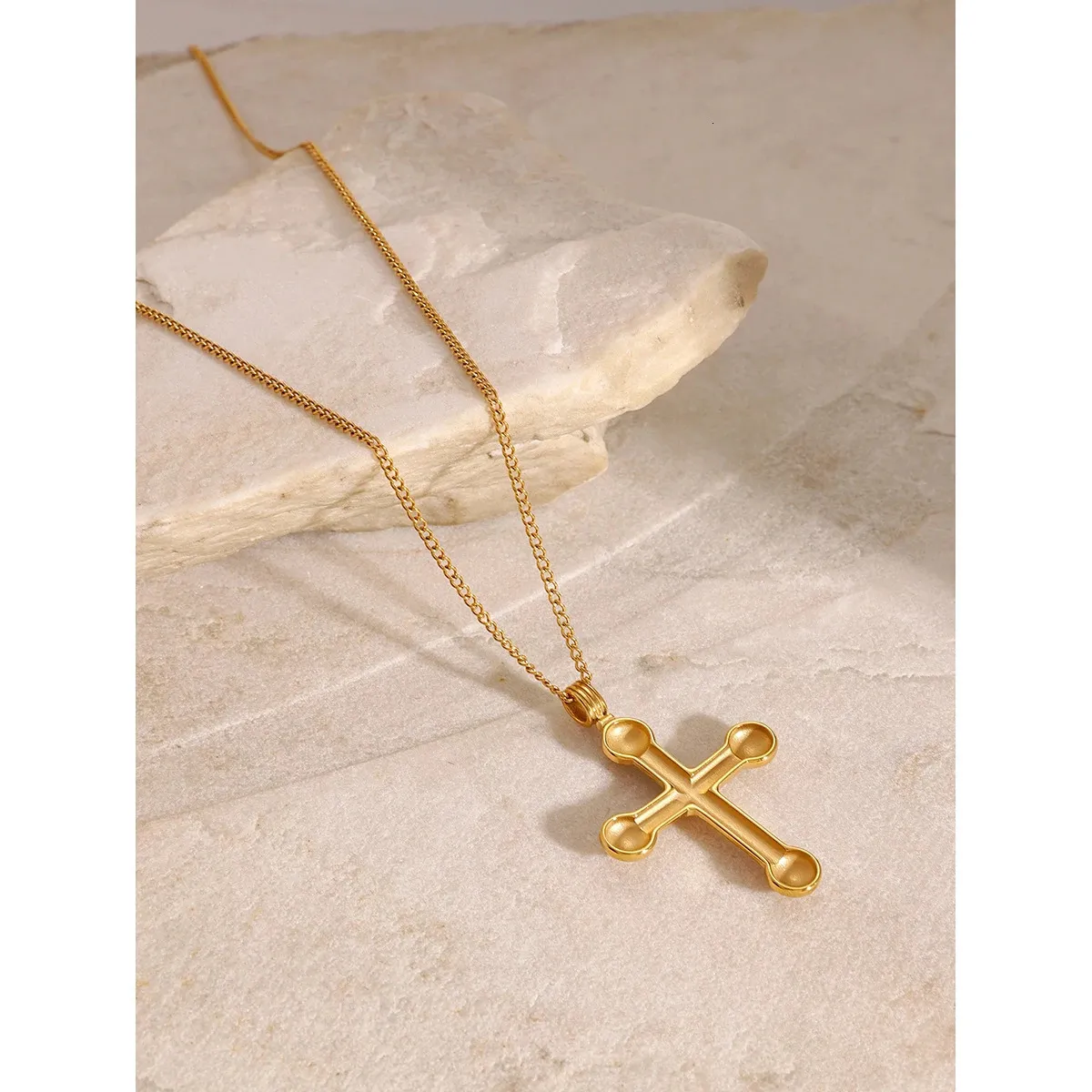 Cubic Zirconia Cross Pendant Necklace Gold Plated Alloy Waterproof ...