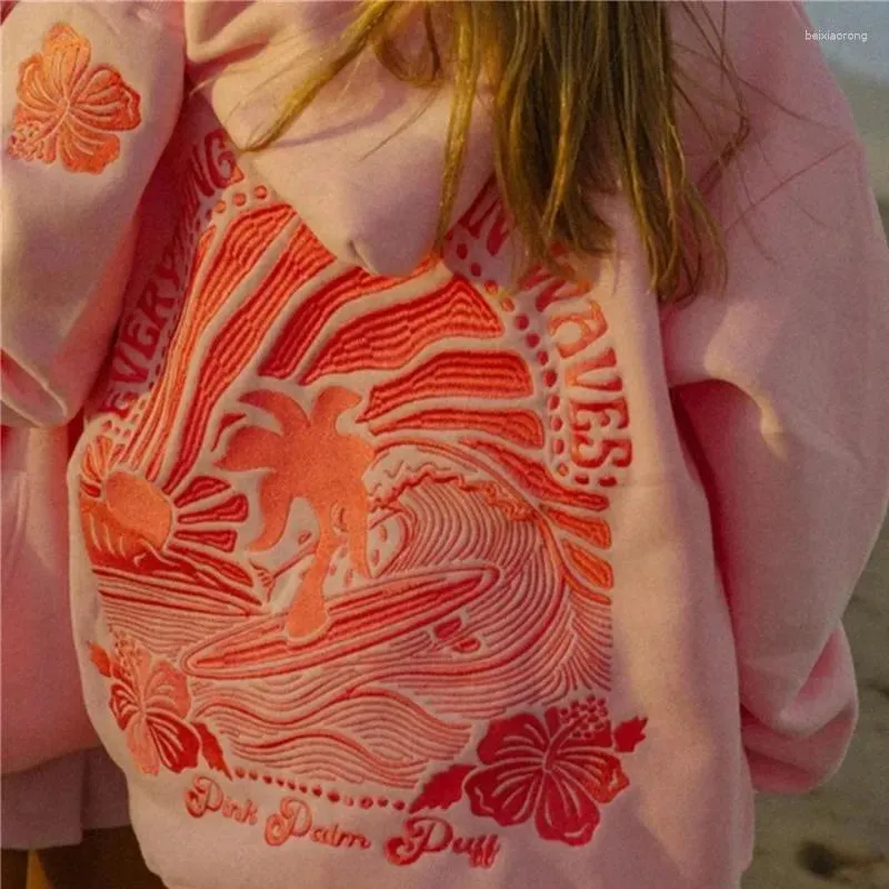 Women 's Embroidered Hoodie Long Sleeve Kangaroo Pocket Drop Shoulder ...