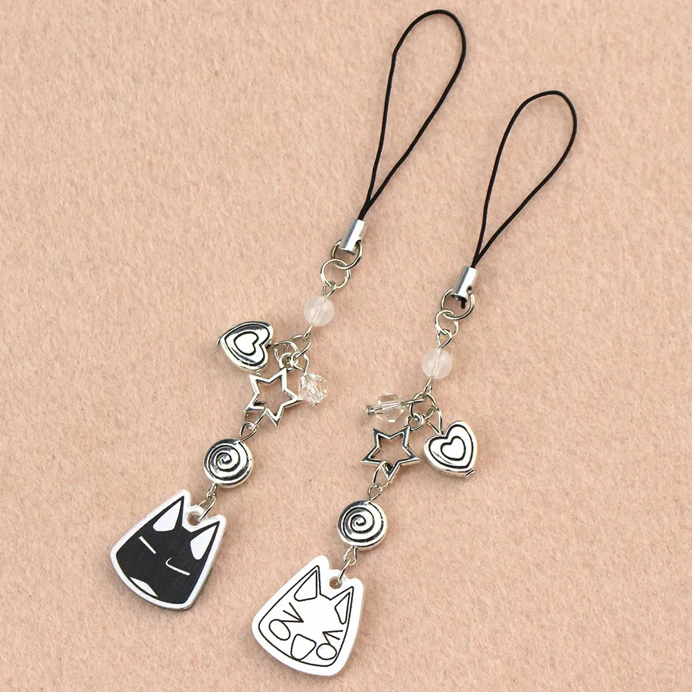 Handmade Cat Phone Charm Lanyard with Draw String Keychain and Star ...