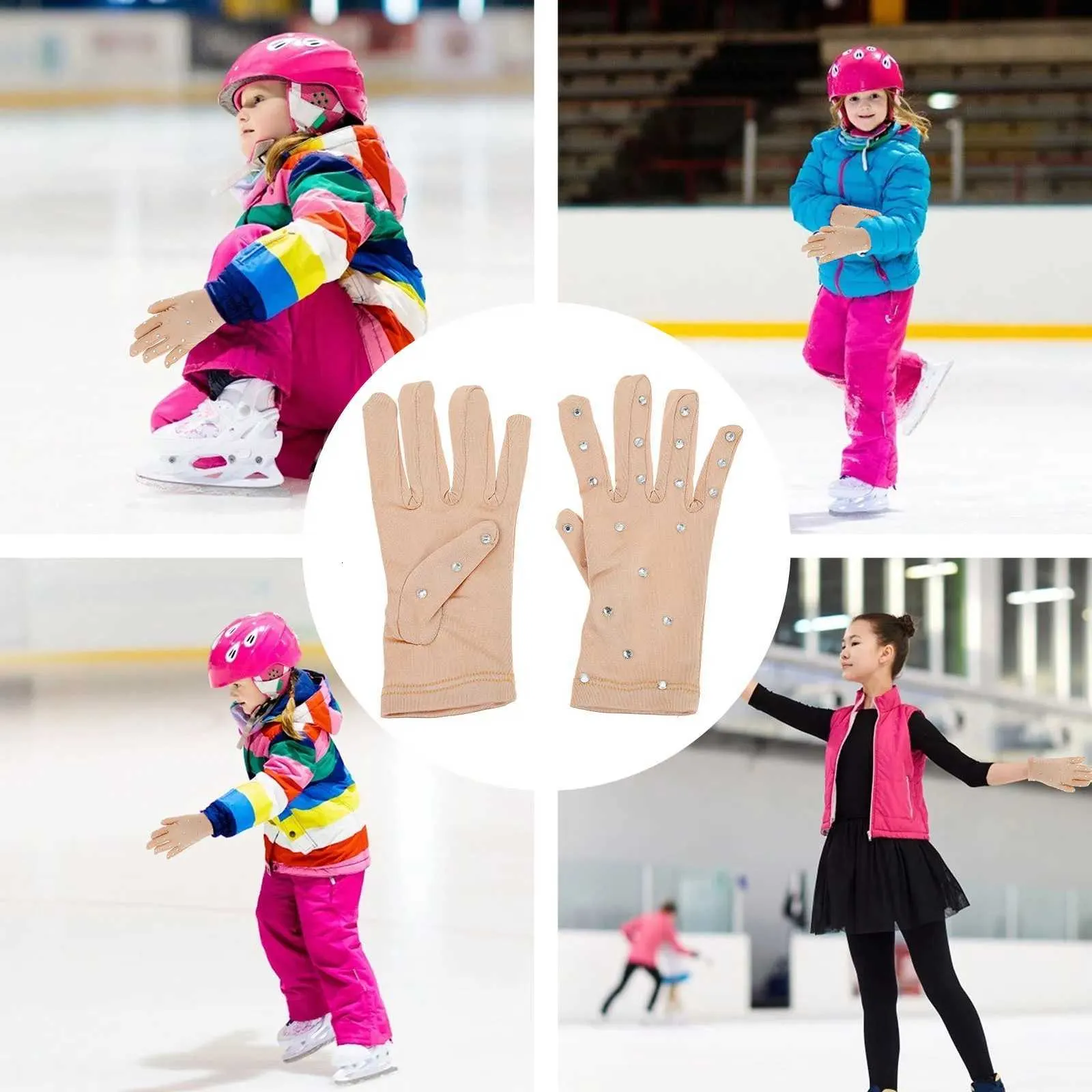 Rhinestone Real Leather Gloves for Figure Skating Women Girl Thermal ...