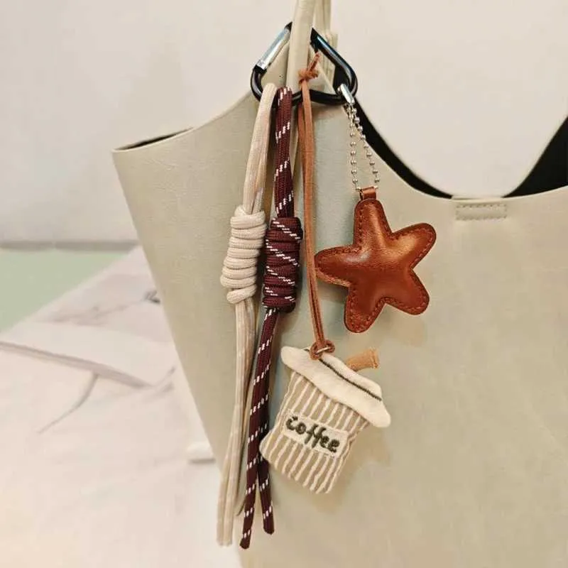 Kawaii Cartoon Linen Embroidery Coffee Bread Keychain Leather Heart ...