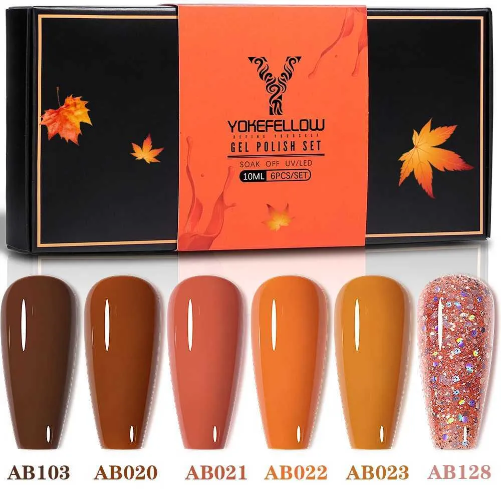 YOKEFELLOW 10ml Fall Winter Gel Nail Polish Set Semi Permanent UV LED ...
