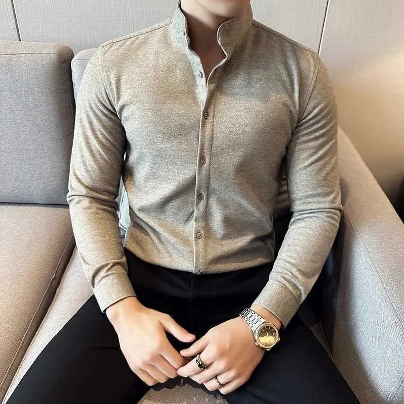 Winter Men Woolen Shirt with Acetate Tatting Fabric Full Opening Stand ...