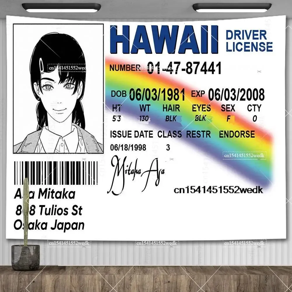 Asa Mitaka Hawaii Driver License Tapestry Funny Anime Wall Hanging ...