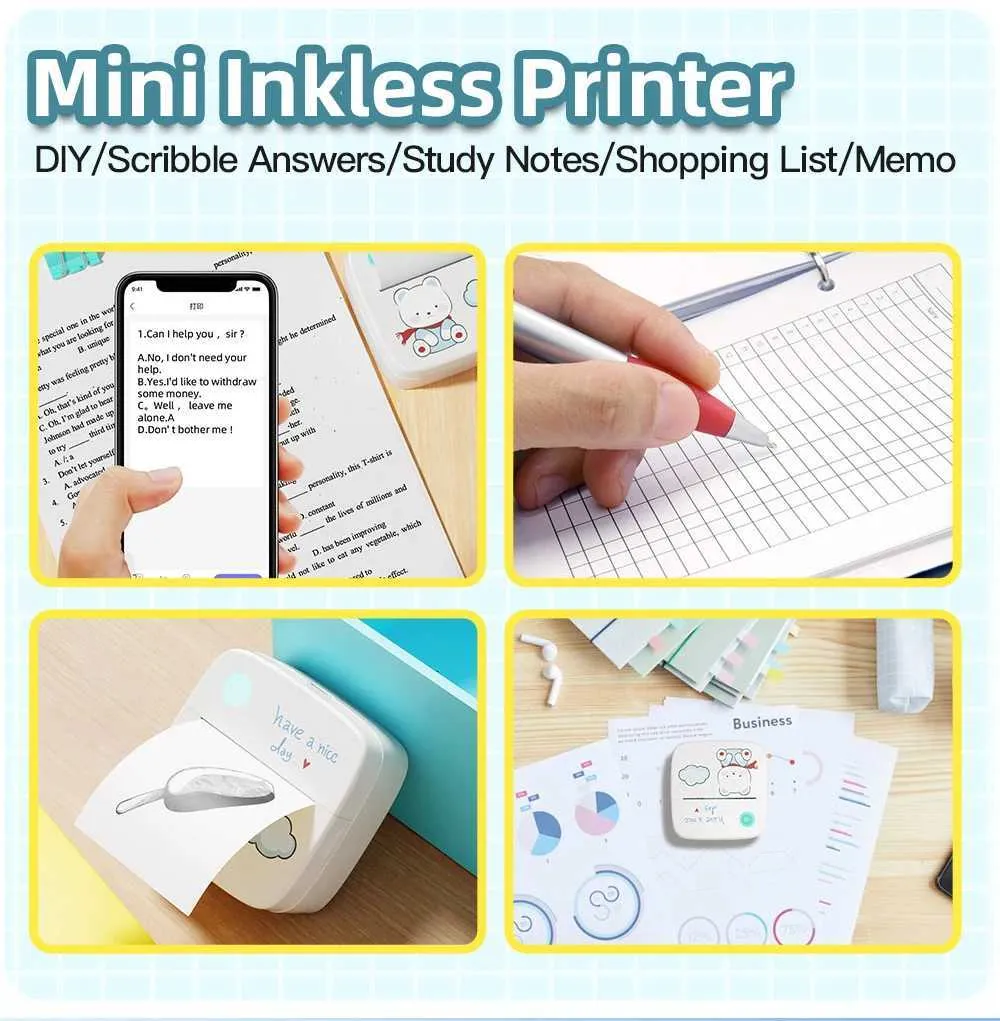 Mini Bluetooth Thermal Label Printer 57mm Thermal Paper Wireless ...