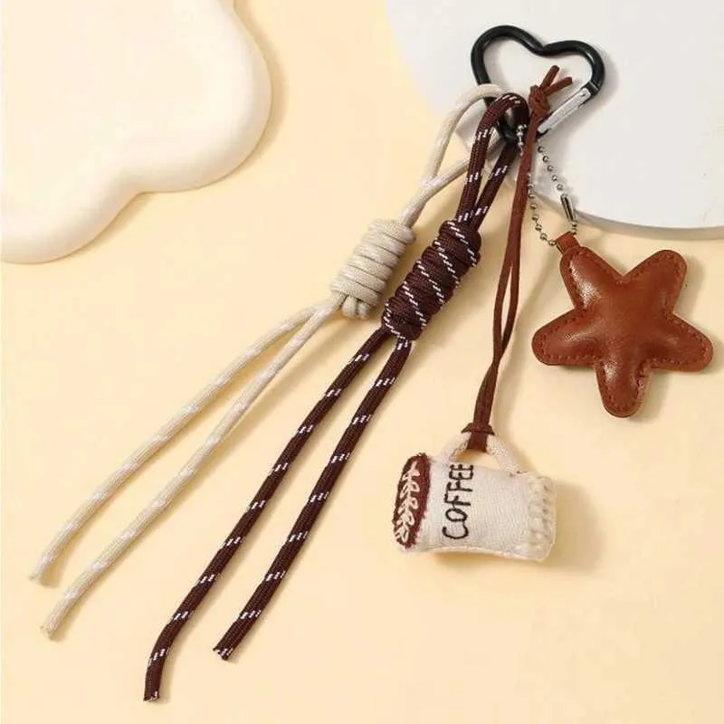 Kawaii Cartoon Linen Embroidery Coffee Bread Keychain Leather Heart ...