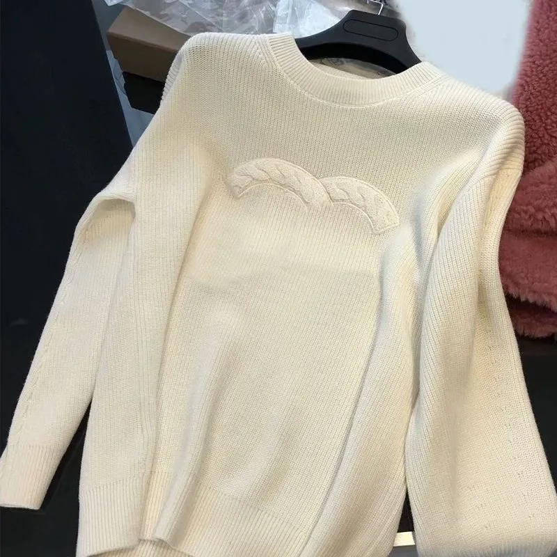 Cream Acetate Knit Pullover With Embroidered Letter... From Rebecci ...