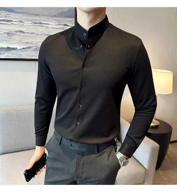 Winter Men Woolen Shirt with Acetate Tatting Fabric Full Opening Stand ...