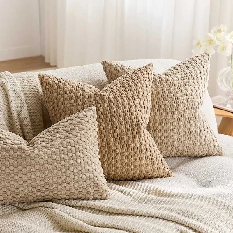 Soft Corduroy Throw Pillow Covers Solid Striped Fabric Cushion Case for ...