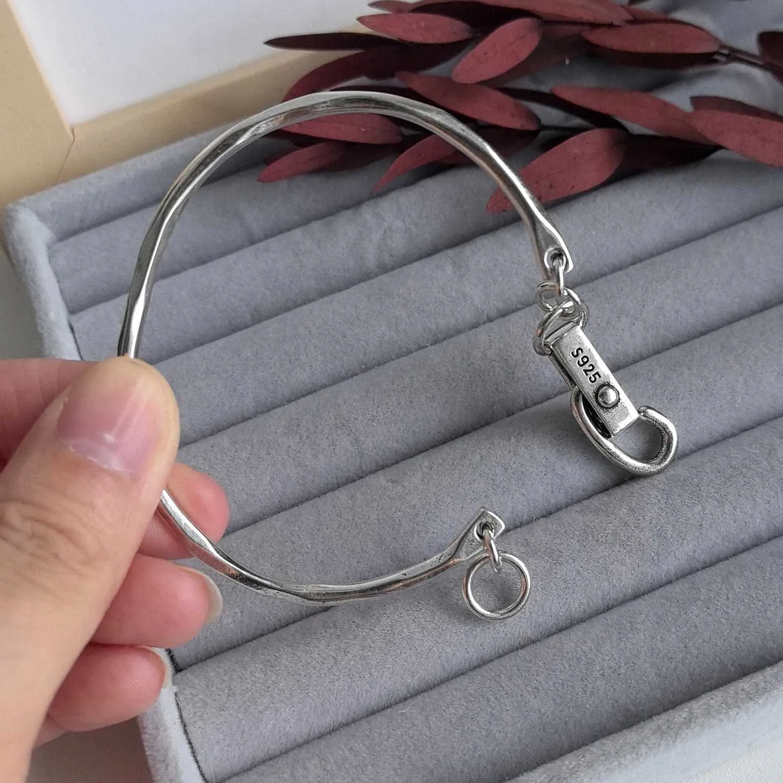 925 Silver Bangle Bracelet 14K Gold Plated Vintage Open Lock Geometric ...