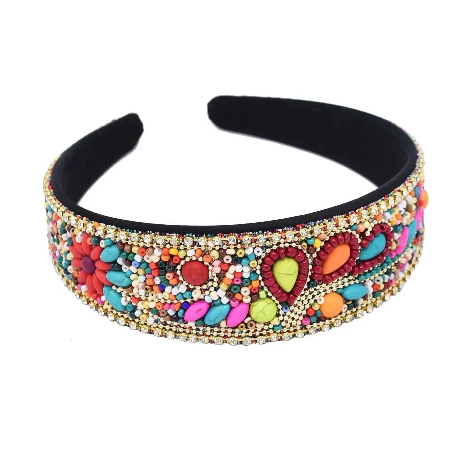 Jewelry Headband for Women Full Diamond Colorful Beads Turquoise Flower ...
