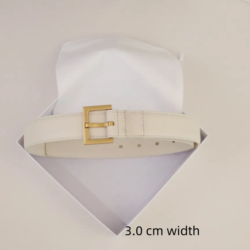 Designer belt white cowskin leather belt with silver and golden alloy ...