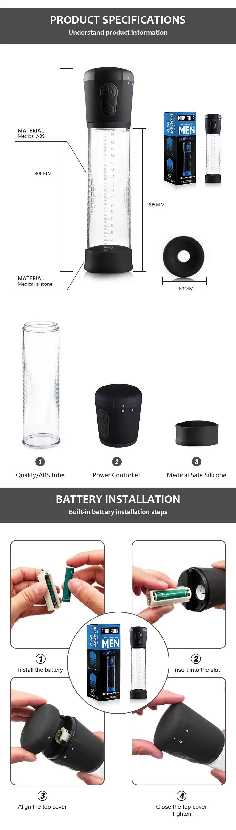 Penis Pump Electric Vacuum Device Medical Silicone for Male Penile ...