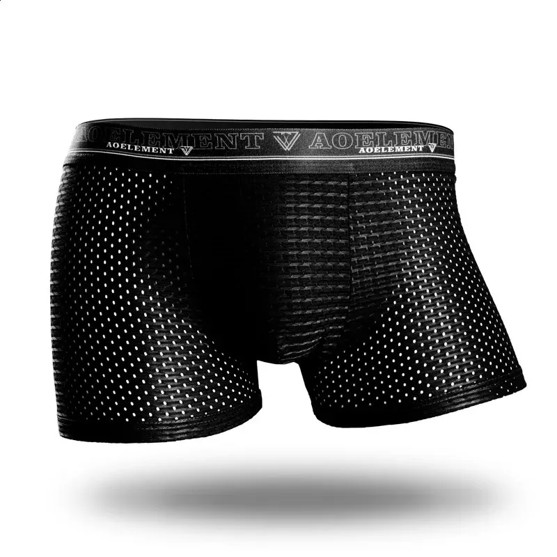 Mens Ice Silk Breathable Boxers Mesh Waist Underwear For Summer Comfort ...