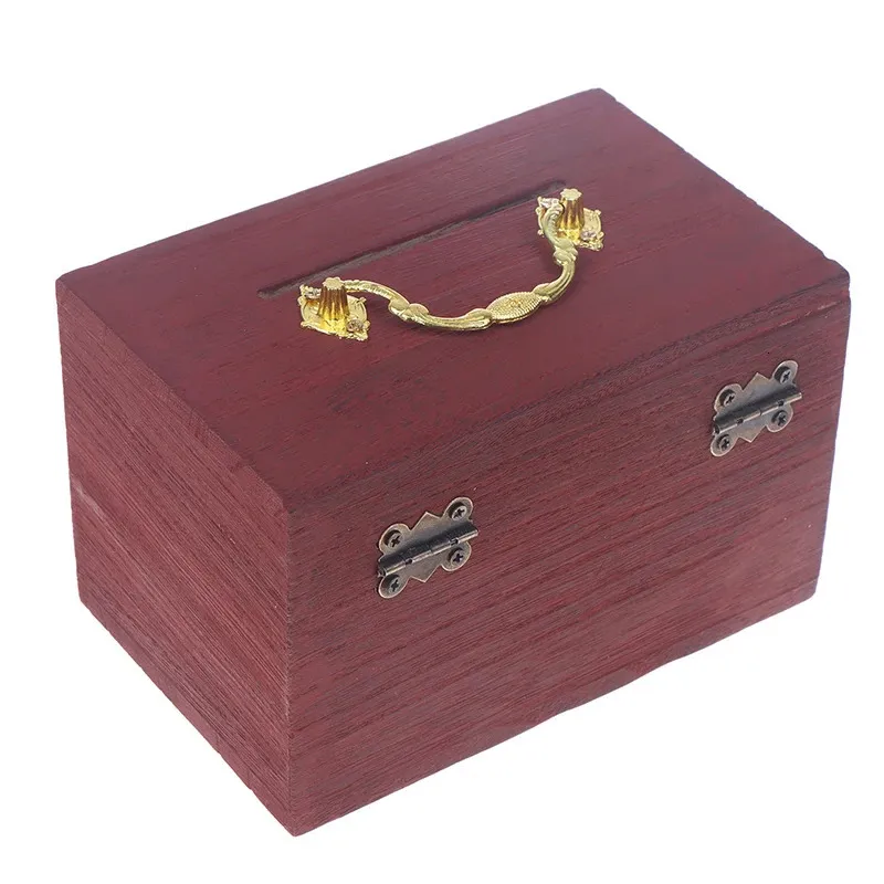 Wooden Money Box with Lock and Key Password Lock Coin Box Piggy Bank ...