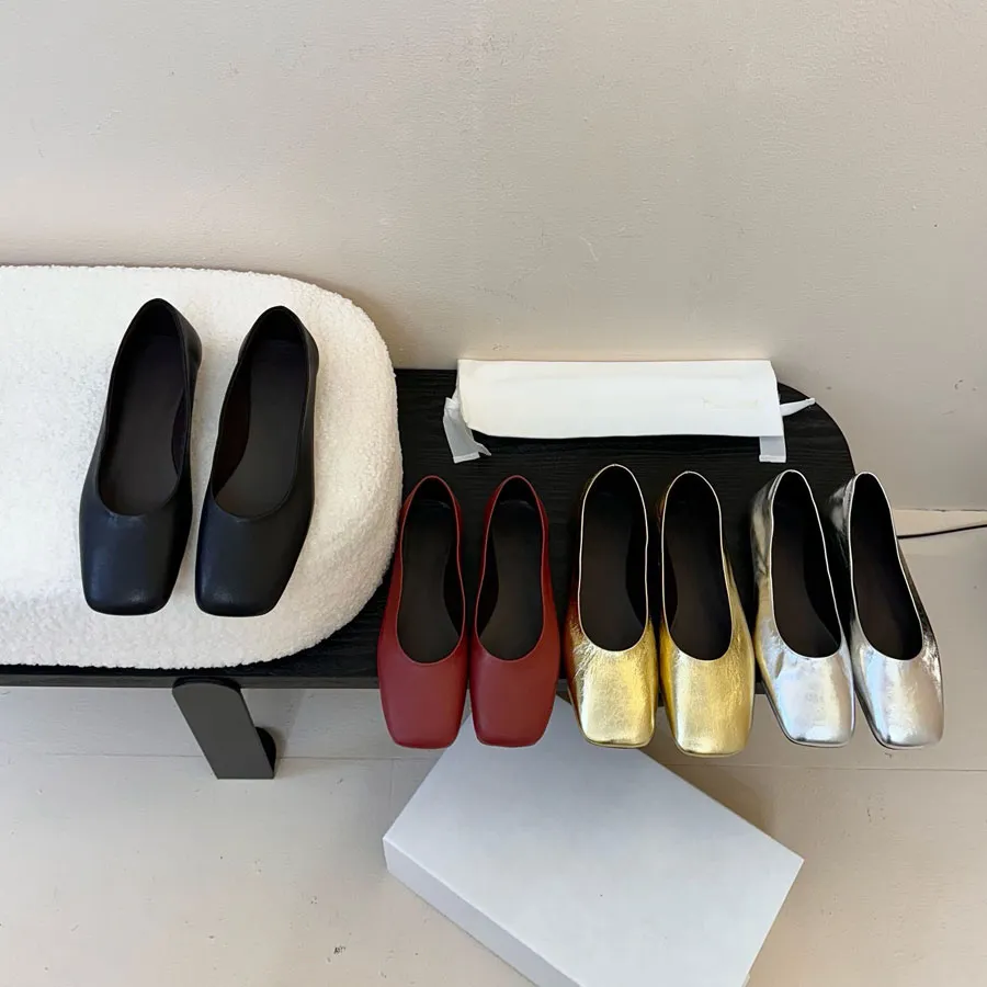 Soft Real Leather Simple Minimalism Square Toed Loafers Flat Heel Dress ...