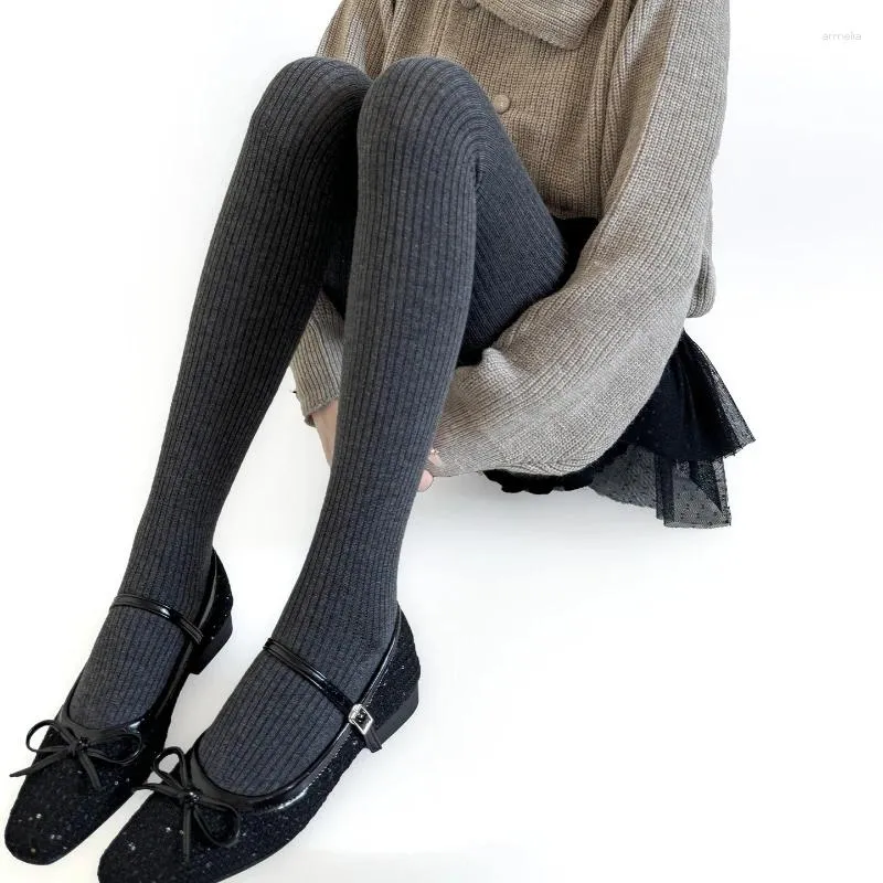 Women Fleece Lined Nylon Knit Thermal Tights Thick Warm Autumn Winter ...