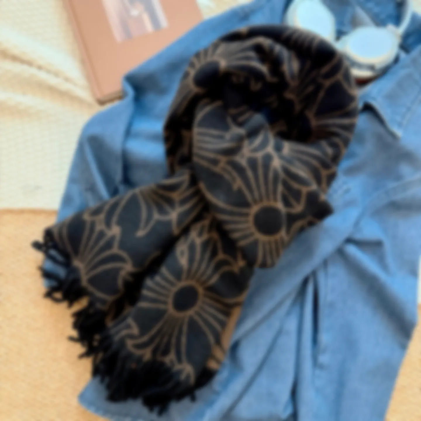 Wool reversible women's printed scarf 25.6 × 70.9 in 65 × 180 cm warm ...