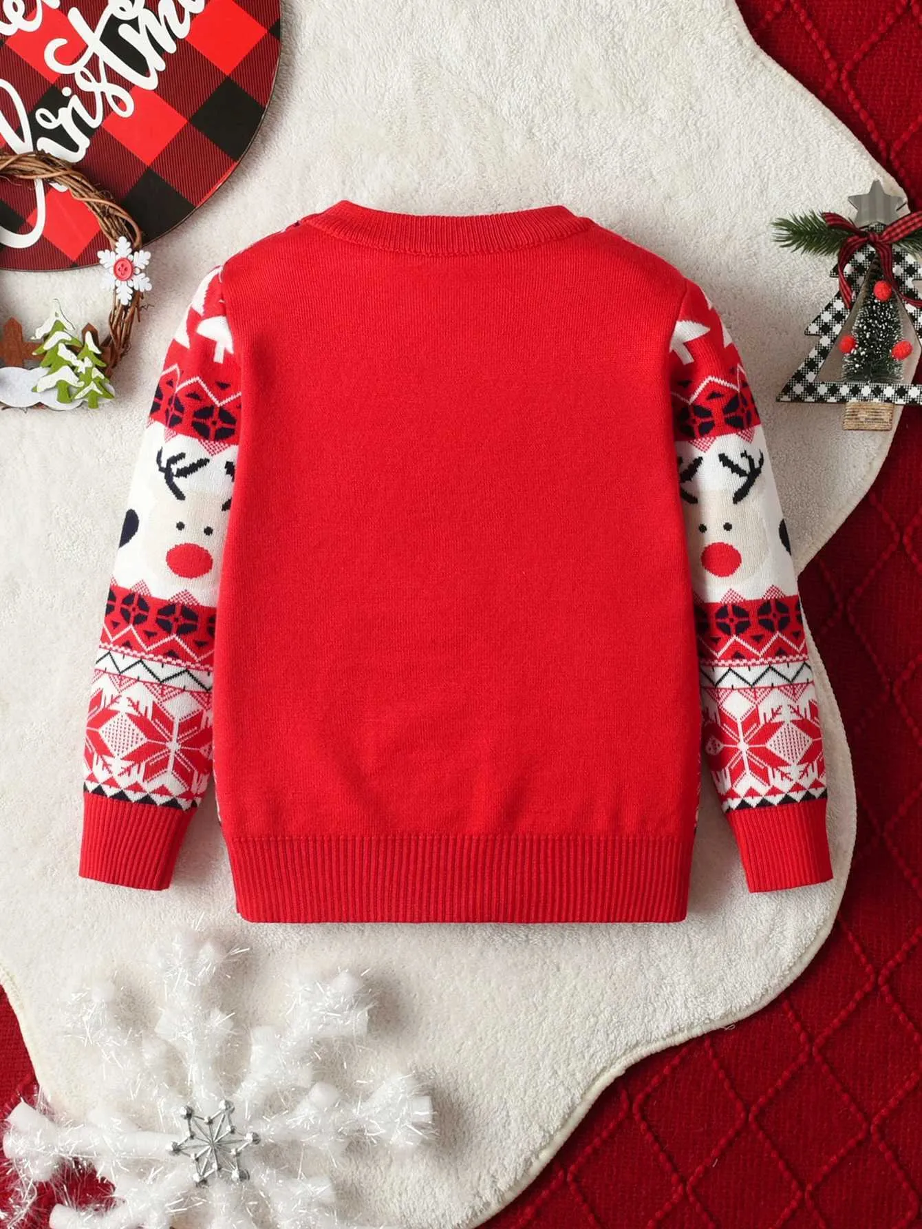 Boys Christmas Tree Elk Cartoon Hoodie Sweater Long Sleeve V-Neck ...