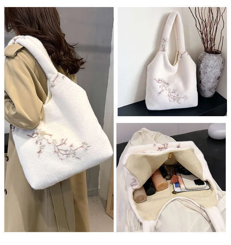 Korean Plush Shoulder Bag Large Capacity Single Strap Handbag Simple ...