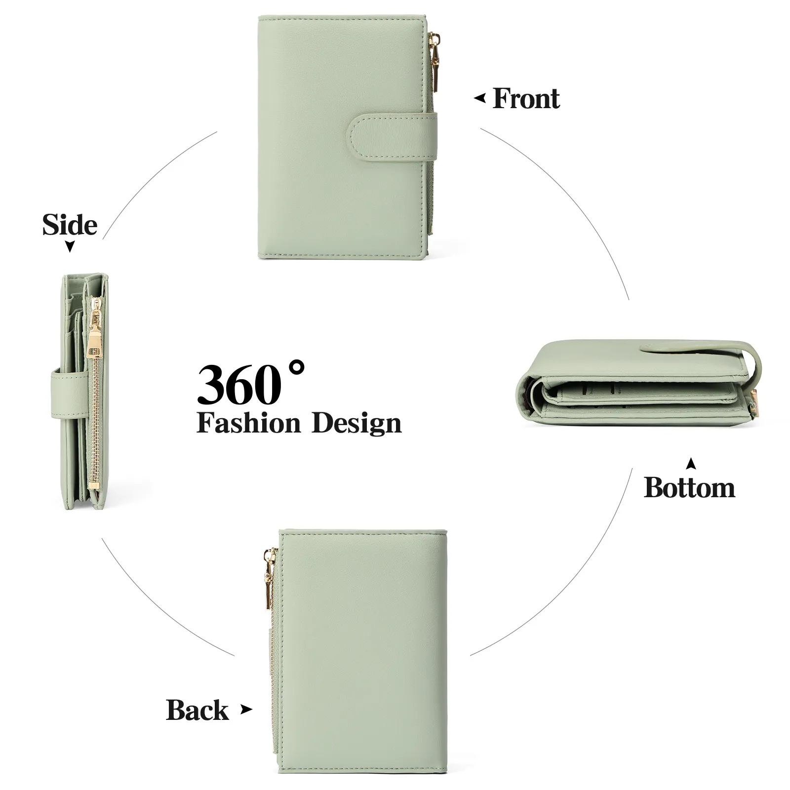 Wallets Womens Bifold Wallet With Zipper Coin Pocket Slim PU Leather ...