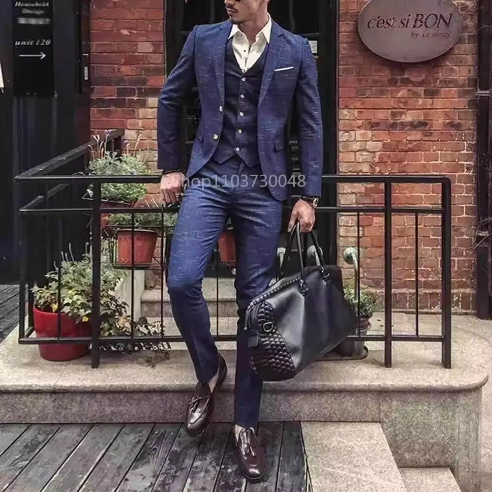 High Quality Navy Blue Formal Men's Navy Blue Suit Men With Notch Lapel ...