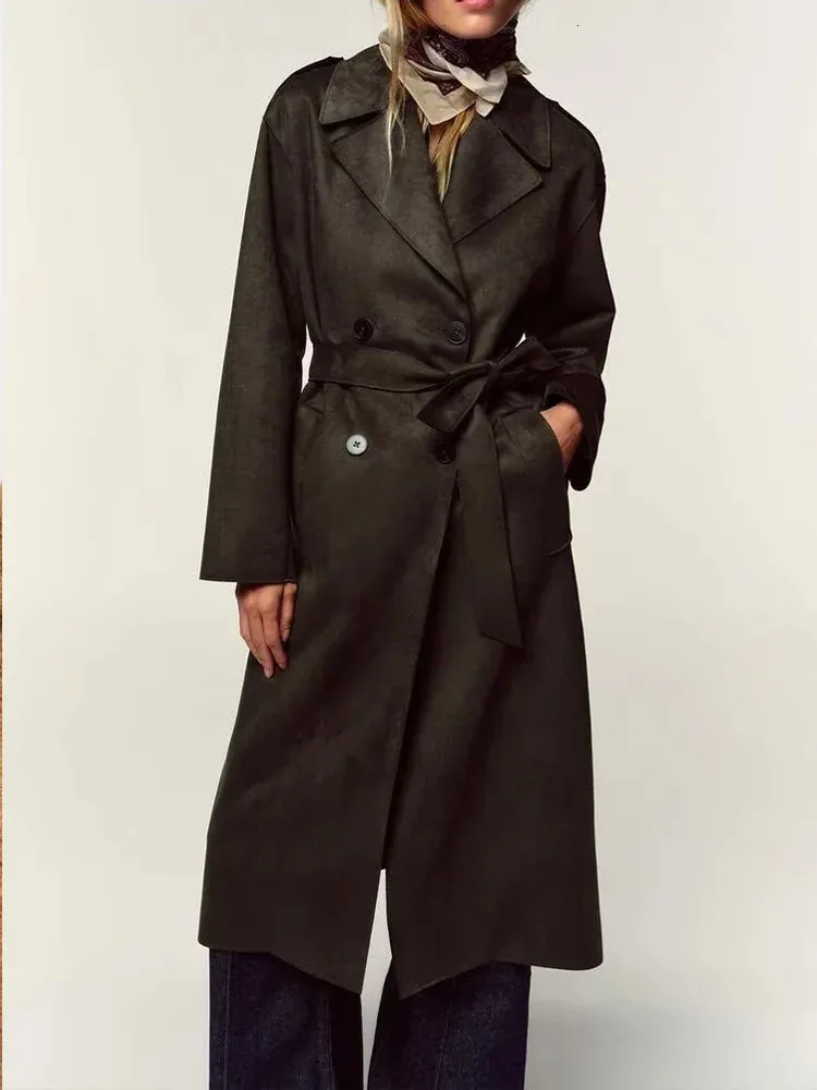 Women's long slim acetate trench coat with hood and belt, solid color ...