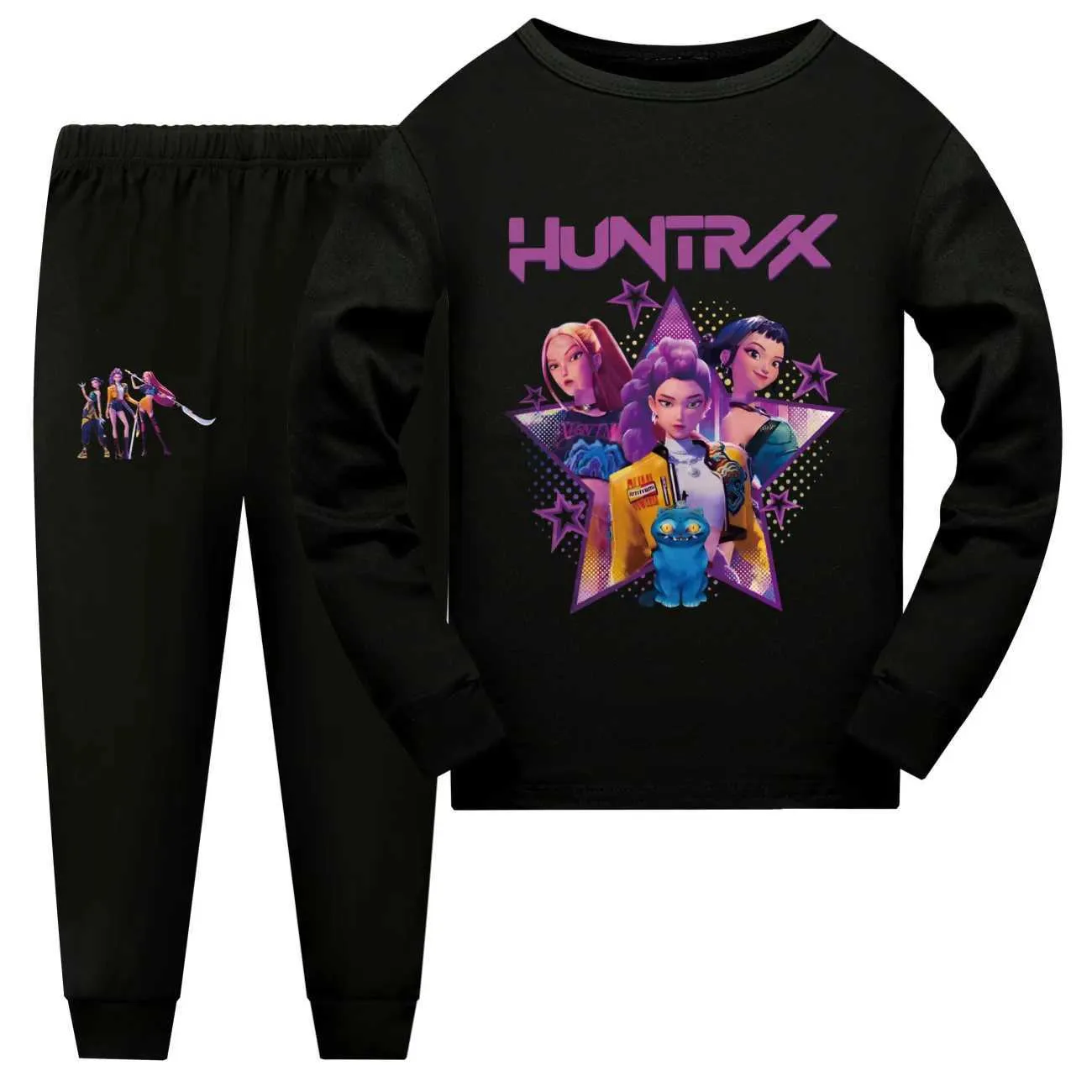 KPop Demon Hunters Huntrix Kids Pajama Set Unisex Long Sleeve Hooded T ...