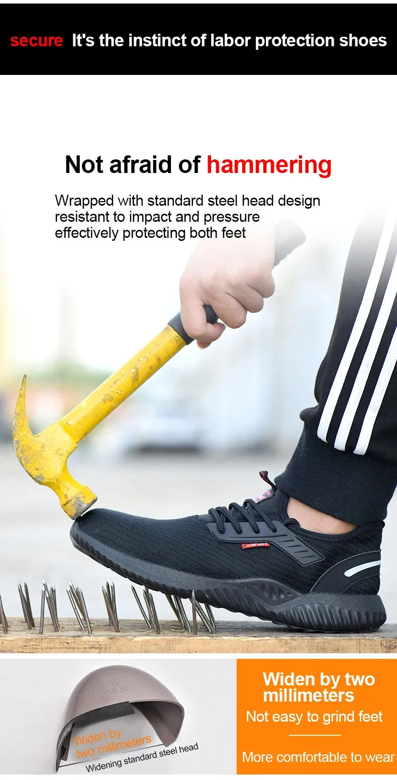 Work Sneakers Steel Toe Men Safety Shoes Waterproof with Anti-Slip ...