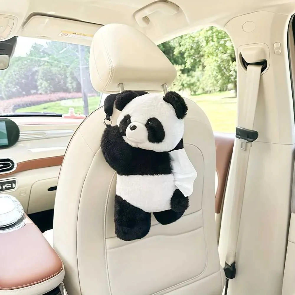Plush Panda Car Tissue Holder Hanging Type Soft Flannel Fabric Auto ...