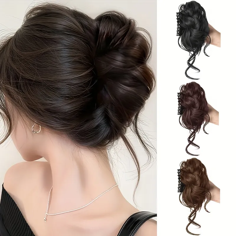 Elegant Women's Full Head Thick Bun Hairpiece Heat Resistant Fiber For ...
