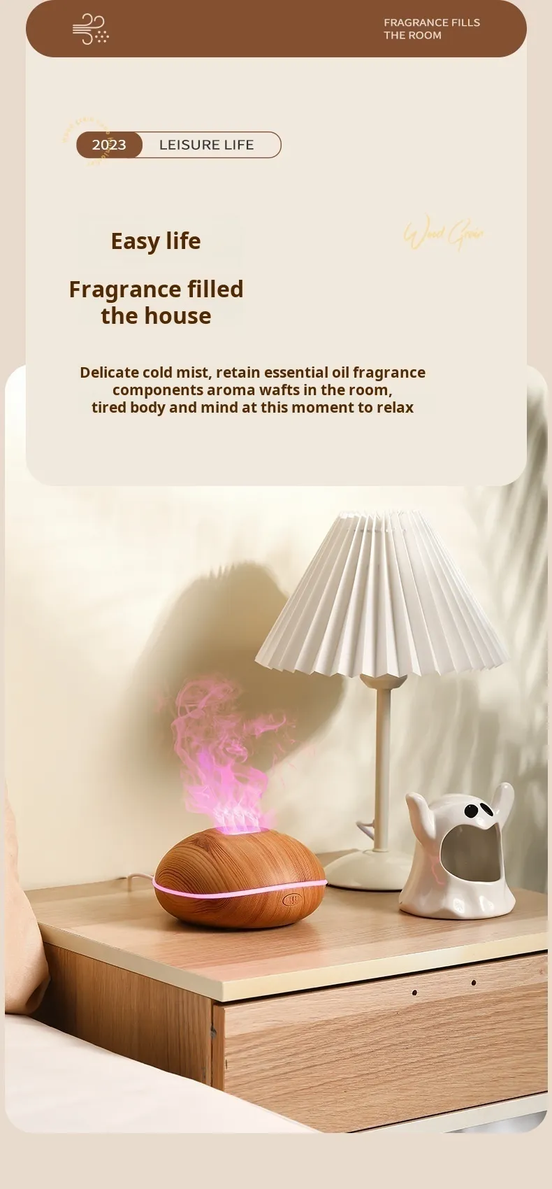 7-Color RGB Flame Wood Grain Ultrasonic Aroma Diffuser Humidifier with ...