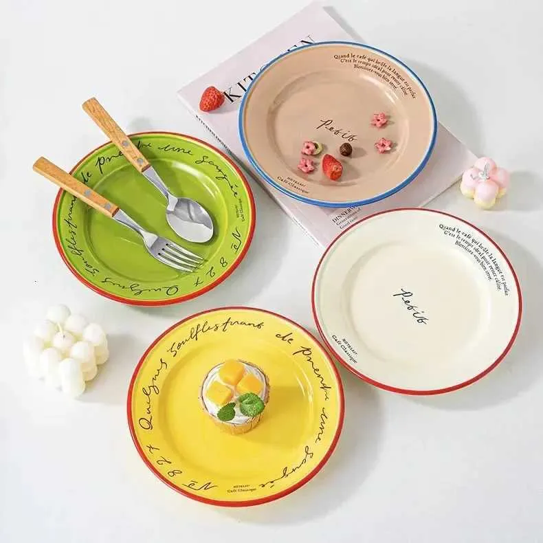 Ceramic Dessert Plate 10 in Retro French Letter Graffiti for Meals ...