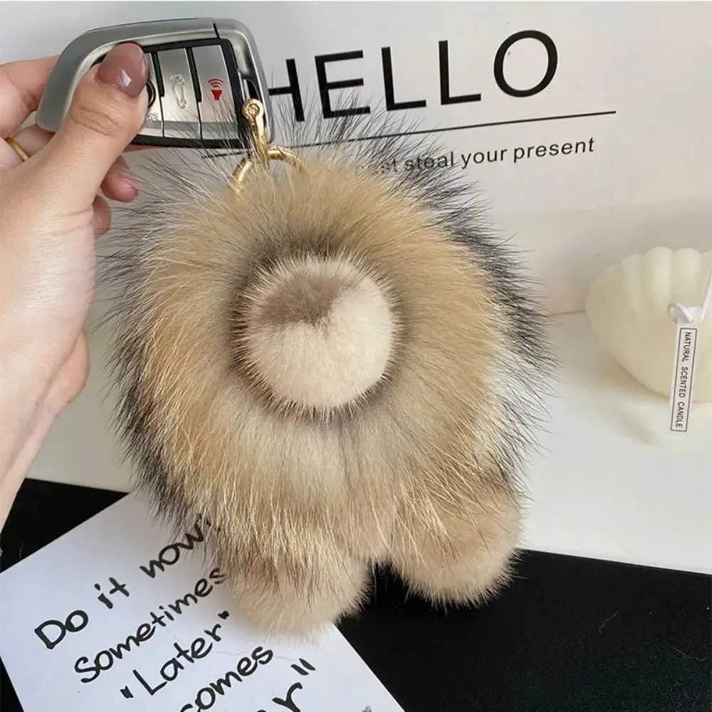 Mink Fur Lion Plush Pendant Long Mane Stuffed Plush Lion Keychain Bag ...