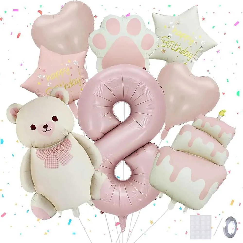 Pink Matte Bear Foil Balloons 40 Inch Number 1-9 Birthday Party ...