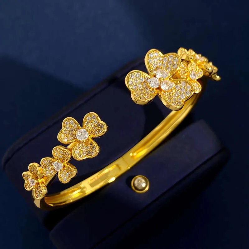 Clover Diamond Bracelet Men's 14K Gold Plated Stainless Steel 5R Rope ...