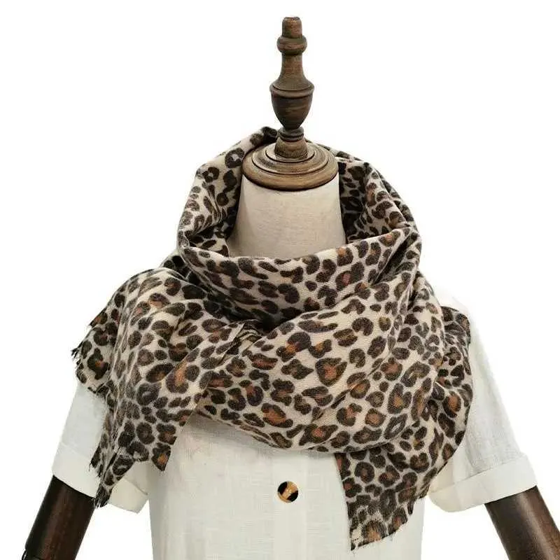 Cashmere Pashmina Knitted Scarf Thick Leopard Print Warm Wrap for Women ...