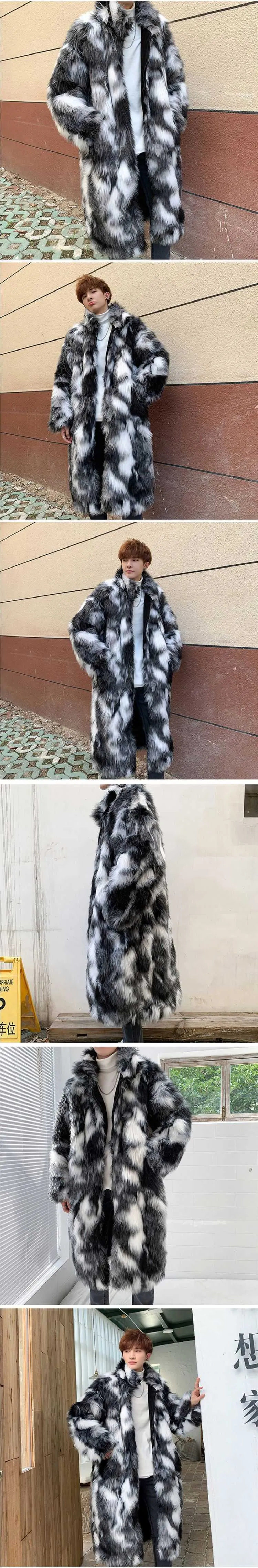 Mens Mid-length Fur Coat Winter Warm Lynx Leopard Print Fur Jacket ...