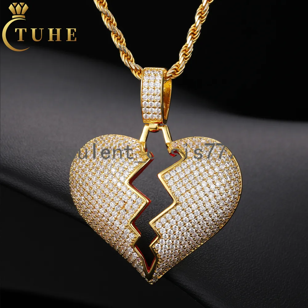 Iced Out Broken Heart Pendant - 925 Sterling Silver VVS Moissanite Hip ...