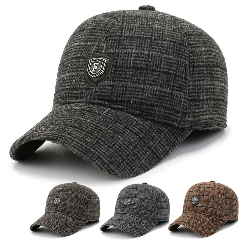 Keep Warm Winter Baseball Caps with Earflaps Silk Material Casual Mens ...