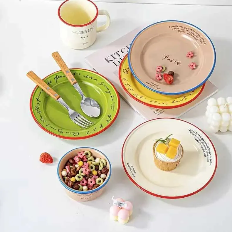 Ceramic Dessert Plate 10 in Retro French Letter Graffiti for Meals ...